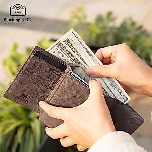 ManChDa Genuine Leather Wallet Slim RFID Blocking Magnetic Wallet for Men Trifold Wallet Aluminum Detachable Wallet Pop up Card Wallet Card Case Holder Clip Money Organizer(Grey 2)