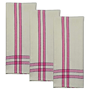 Dunroven House ORK360-PINK Two Stripe Border Tea Towel, Pink - Set of 3