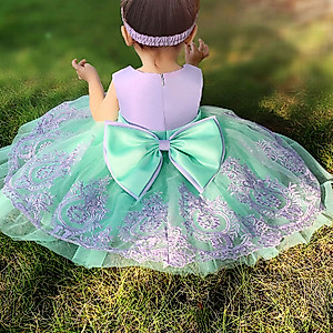 Baby Girls Embroidery Dresses Toddler Lace Ruffles New Year Easter Tutu Dress with Headwear (Purple+Green,80)