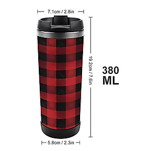 Red Black Buffalo Check Plaid Pattern Travel Coffee Mug 12.85oz Insulated Coffee Tumbler 304 Stainless Steel Thermos for Travel Fitness Outdoor Activities Coffee Shop Office Home
