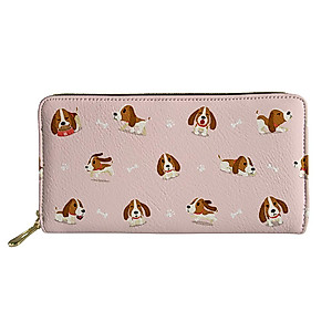 FancyPrint Pink Cute Beagle Dog Print Womens Girls Long Wallet Zip Around Purse ID Card Credit Card Holder Organizer Pouch Bag