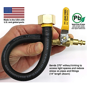Winterize Sprinkler Systems and Outdoor Faucets: Air Compressor Quick-Connect Plug To Female Garden Hose Faucet Blow Out Adapter with Shut Off Valve (Lead-Free Brass), 14" Long