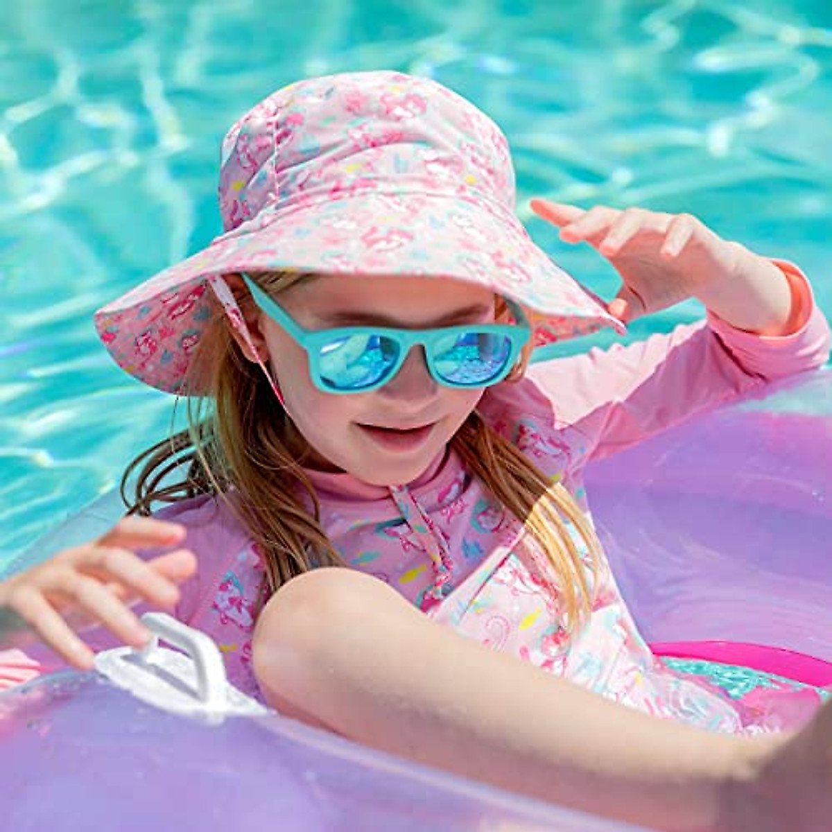 JAN & JUL Kids Water-Resistant Swim Sun-Hat for Girls (XL: 5-12 Years, Diving Cats)