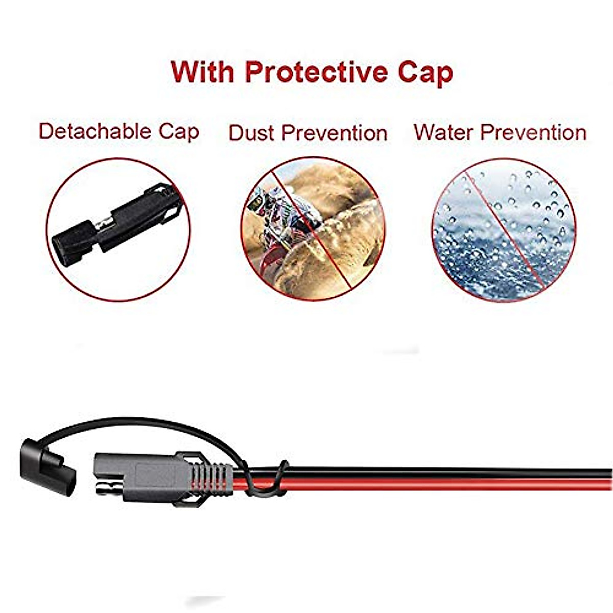 iMESTOU 16AWG SAE Cables SAE Power Extension Cable 2 Pin Quick Disconnect DC Connector Cord Plugs 12V 30CM with Waterproof Caps for Motorcycle Car Battery Jump Starter Solar Applications(5PCS)