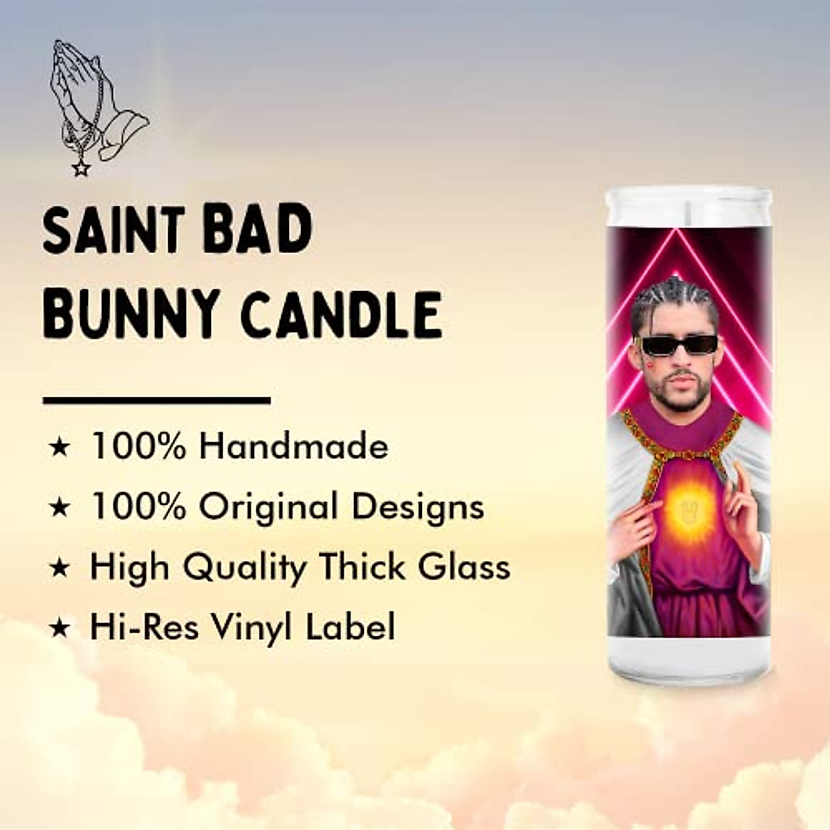 Bunny Celebrity Prayer Candle - Funny Saint Candles - Reggaeton Hip Hop Rap Votive - 100% Handmade in USA - Funny Bad Celebrity Novelty Rapper Gift