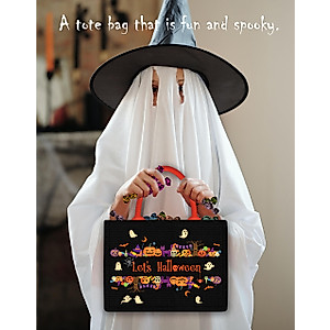 Let's Tote Halloween Canvas Candy Tote Bag With Handle, Ghosts Glow In The Dark, Great Pumpkin Halloween Party Gift. Reusable Bag for Trick or Treat, Candy Bucket. (Large)