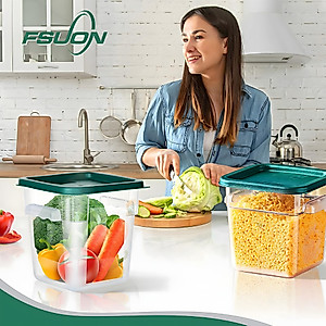 FSUON 4 Pack Clear Food Storage Containers with Lids and Handles Polycarbonate Square Commercial Food Containers, NSF (4Qt)