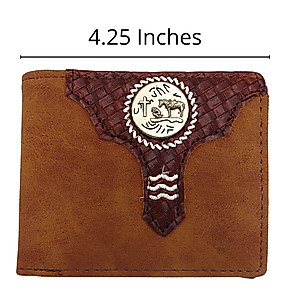 Small Genuine Brown Leather Bifold Wallet with Praying Cowboy Medal, Minimal Thin Folding Wallets with Coin Pocket, Thoughtful Gifts for Men and Women, 4.25 Inches