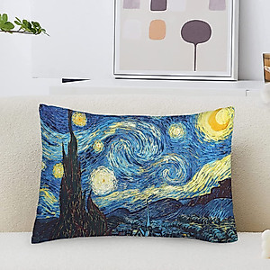 Yekiua Starry Night Pillow Cases Van Gogh Oil Panting Art Classic Creative Star Cloud Universe Pillow Sham Throw Pillow Covers One Side Printing 20X36 Inches King Size