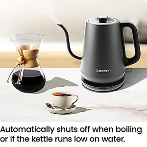 Chefman Gooseneck Electric Kettle, 0.8L Pour Over Tea Kettle for Coffee and Tea, One-Touch Operation, Boil-Dry Protection, Auto Shut-Off, Ultra-Fast Hot Water Boiler – Black
