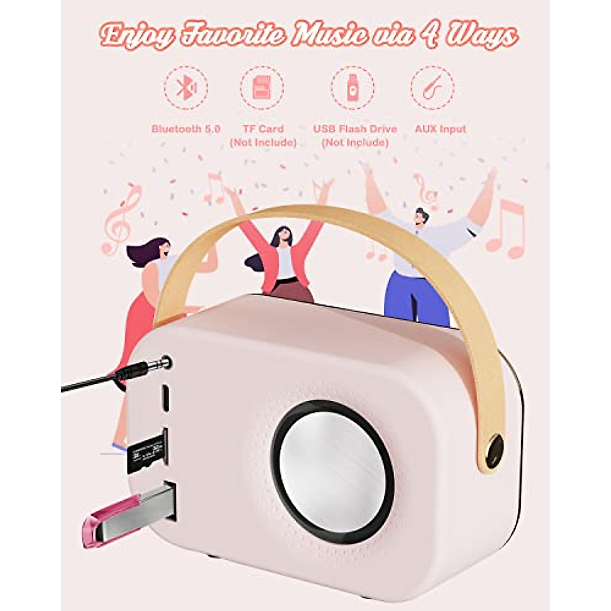 Greadio Retro Bluetooth Speaker, Vintage Speaker with Cute Old Fashion Style, Good Sound, Bluetooth 5.0, TF Card, AUX Input, USB Drive MP3 Player for Home,Outdoor,Travel,Party,Gift (Pink)