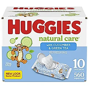 Baby Wipes, Huggies Natural Care Refreshing Baby Diaper Wipes, Hypoallergenic, Scented, 10 Flip-Top Packs (560 Wipes Total)