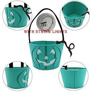 Ahuimeius Light Up Teal Pumpkin Halloween Felt Trick or Treat Bucket, with Blue LED lights, Halloween Party Favors, Halloween Snacks, Halloween Goodie Bags for Kids, Novlety Gifts
