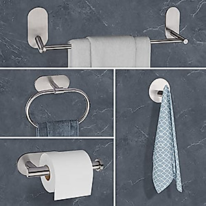 HouseAid 5-Piece Self Adhesive Towel Holder Set for Bathroom, Adhesive Bathroom Hardware Accessories Including Towel Ring, Toilet Paper Holder, 18” Towel Bar and 2 Towel Hooks, Brushed Nickel