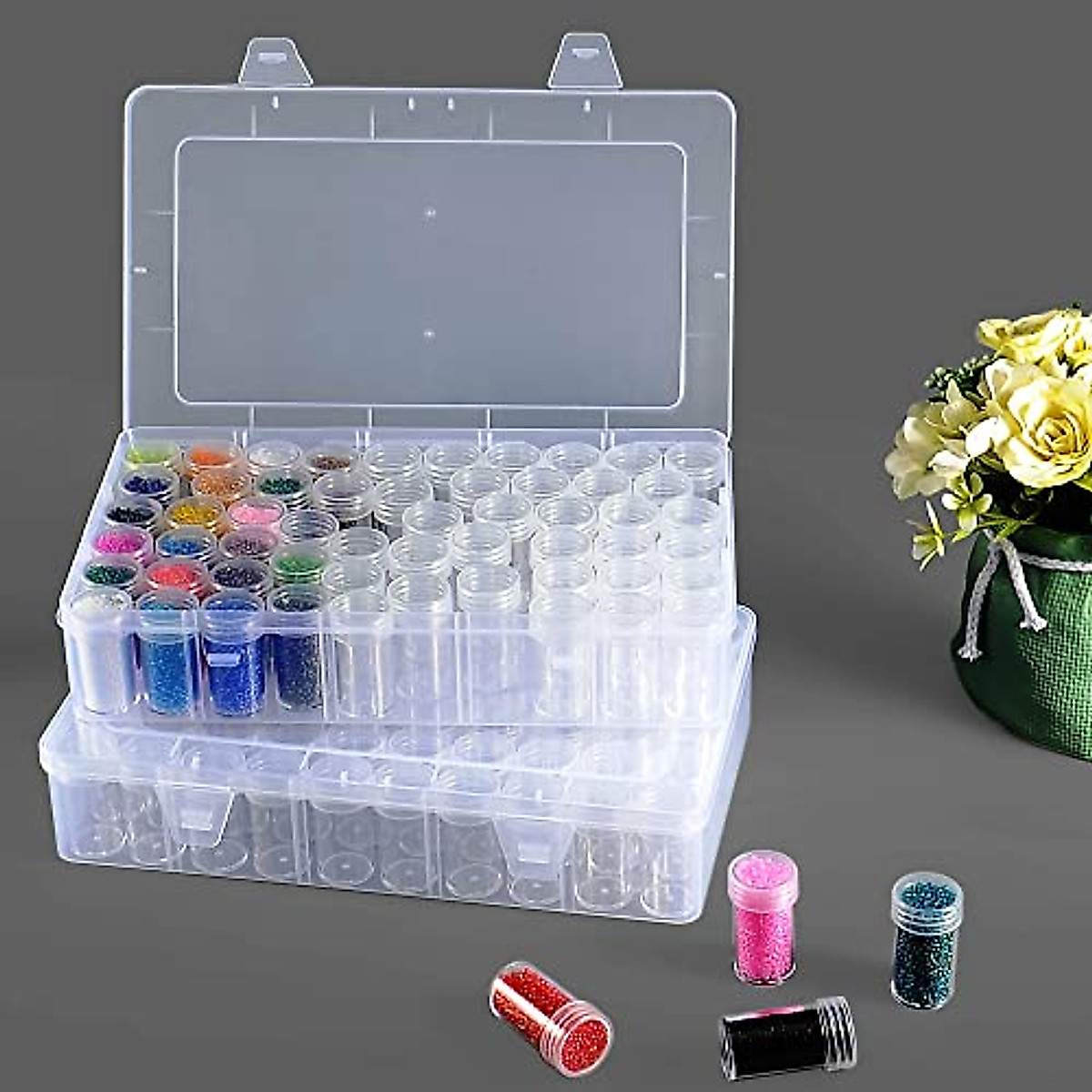 Notgia 2packs 60 Grids Bead Organizer and Storage Diamond Painting Containers Portable Plastic Case Box Arts Crafts Storage for Seeds Beads Sewing Cosmetic Nail Glitter Powder Small Parts Rhinestones