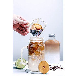 ANOTION Mason Jar with Lid and Straw, 24oz Regular Mouth Mason Jars with Handle Drinking Glasses Tumbler Reusable Cups Smoothie Water Bottles for Iced Coffee (Classic 2 cups Style)