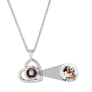 ZLHZW Picture Necklace Personalized for Women - Custom Photo Love Heart Projection Pendant - Customized Portrait Jewelry - Birthday Anniversary Memorial Gifts Wife Mother - Silver