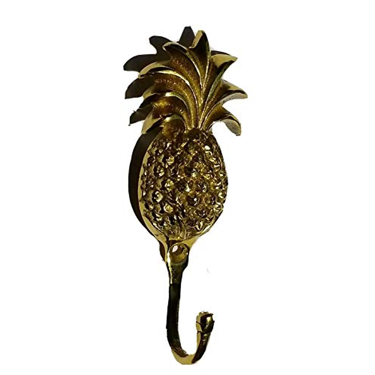 4-1/4" Pineapple Fruit Strong Hook Hanger Shiny Solid Brass Coat Hat Hanger #Q11
