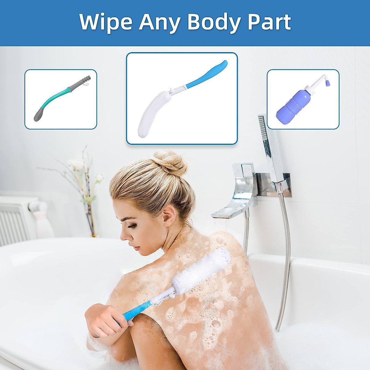 Toilet Aids Set for Wiping - Long Handle Butt Wiper for People Overweight, Elderly and Disabled, Bottom Buddy Wiping Aid for Bathroom ( 4PCS Personal Hygiene Kit )