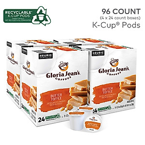 Gloria Jean's Coffees Butter Toffee, Single-Serve Keurig K-Cup Pods, Flavored Medium Roast Coffee, 96 Count, 24 Count (Pack of 4)