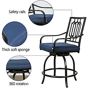 Ulax Furniture Outdoor 2-Piece Counter Height Swivel Bar Stools High Patio Dining Chair Set (Navy)