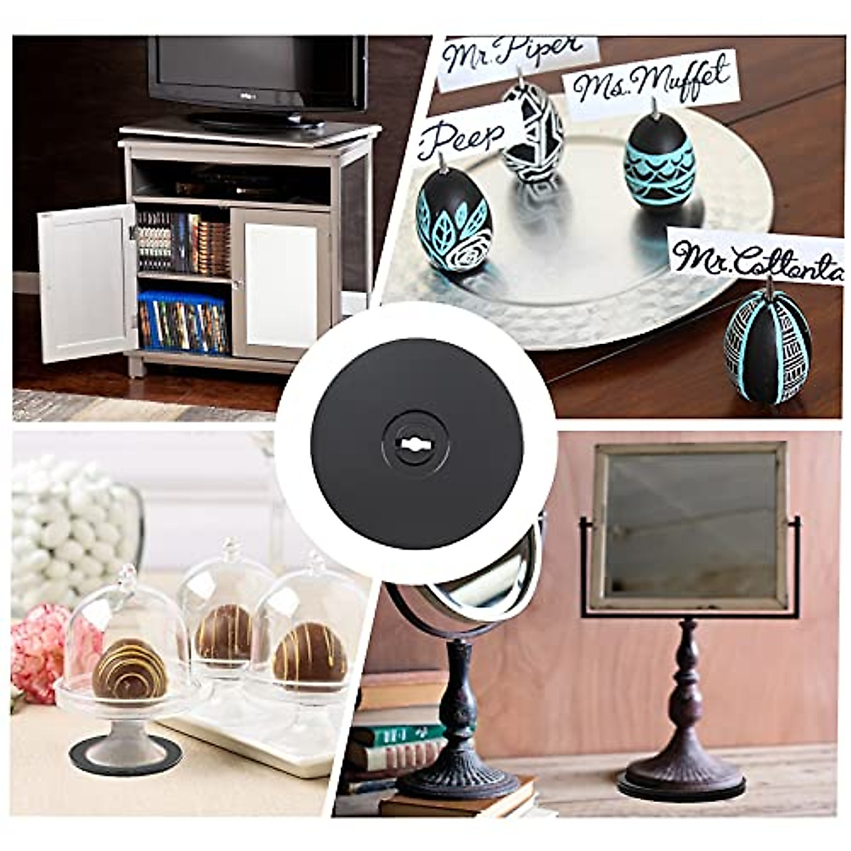 Zorveiio 8” Black Acrylic Turntable Organizer, Rotating Organizer Swivel Plate for Bathroom Kitchen Cabinet Table Spice Rack Cake Pantry