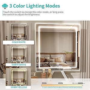 Lufeiya Small Makeup Vanity Desk with Fabric Drawers, 32 inch White Vanity Desks with Mirror and Light, Dressing Table and Chair Set with Power Outlet for Girls Bedroom, White