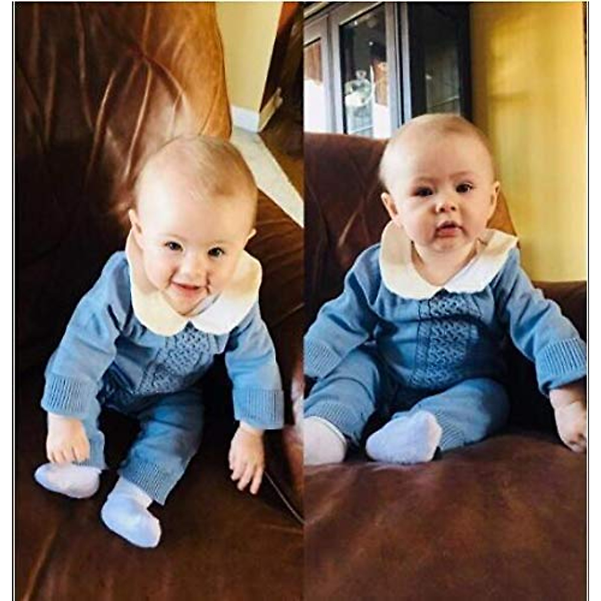 Auro Mesa Baby & Little Boy Girl Peter Pan Collar Knit Sweater Romper Outfit Clothes Twin Baby Clothing Jumpsuit Boutique 0-18M