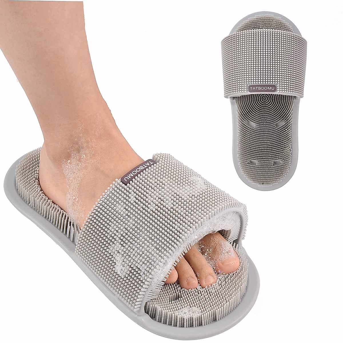 TATBOOMU Shower Foot Scrubber,Soft Silicone Bristles with Non-Slip Suction Cups - Cleans,Smooths,Exfoliates & Massages Your Feet Without Bending,Improve Circulation & Soothes Tired Feet (1PCS Gray)