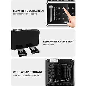 Gevi Toaster 4 Slice,Led Display Touchscreen Bagel Toaster with Dual Control Panels of Bagel/Reheat/Defrost/Cancel/Toasting One Slice/Longer Function,6 Shade Setting