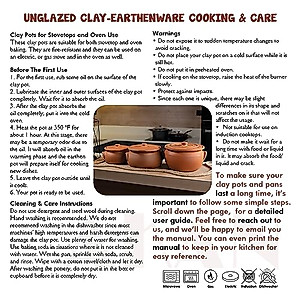 Handmade Clay Roaster Pan Set of 2, Lead-Free Terracotta Pots for Cooking, Meat, Vegetables, or Mushrooms, Unglazed Round Earthenware Pottery Cookware Suitable for Stovetop and Oven-Cooking