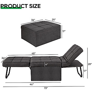 PORWEY Sleeper Chair Bed, 4-in-1 Convertible Futon Ottoman bed Sleeper, Foldable Sofa Couch with Adjustable Backrest for Guest Room/Office Living Room, No Assembly Required, 36” Width,Gray