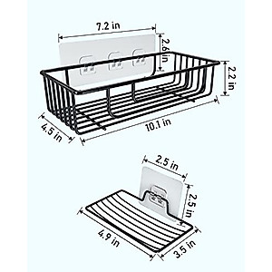 ToCofy Shower Caddy Bathroom Shelves Organizer Stainless Steel Shower Shelf Adhesive Kitchen Storage Rack with Soap Dish Razor and Towel Hooks(Black)