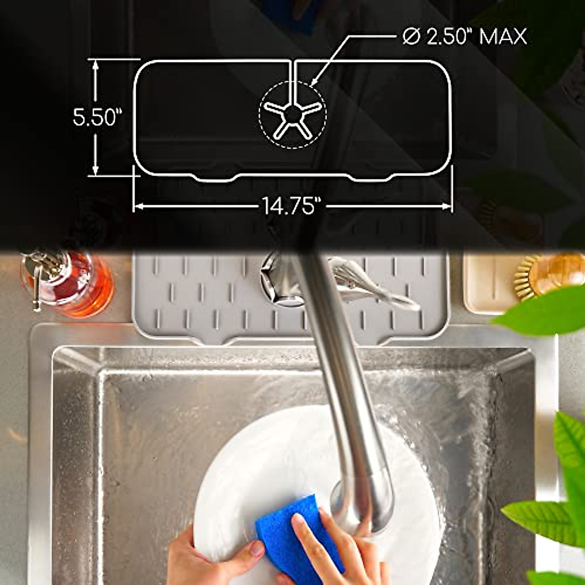 Ternal Sinkmat for Kitchen Faucet, Silicone, Grey, Splash Guard & Drip Catcher For Around Faucet Handle