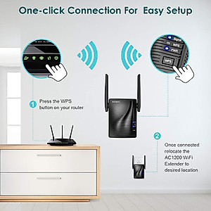 WiFi Extender- WiFi Range Extender Up to 1200Mbps, WiFi Signal Booster, 2.4 & 5GHz Dual Band WiFi Repeater with Access Ethernet Port, 360° Full Coverage, Easy Set-Up. (1200Mbps)