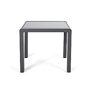 GDFStudio Outdoor Aluminum Side Table with Glass Top, Matte Gray and Gray Finish
