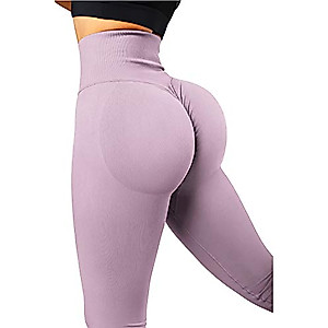 SUUKSESS Scrunch Butt Lifting Seamless Leggings for Women Booty High Waisted Workout Yoga Pants (Light Purple, L)