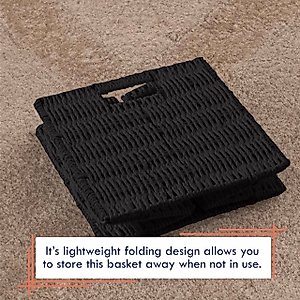 Ornavo Home Wicker Storage Cubes Bin, 9 Inch Storage Shelf Basket Collapsible Natural Hand Woven Paper Storage Cube Bin with Handles - Set of 2, Black