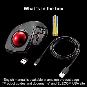 ELECOM DEFT PRO Trackball Mouse, Wired, Wireless, Bluetooth 3 Types Connection, Ergonomic Design, 8-Button Function, Red Ball, Windows11, MacOS (M-DPT1MRXBK)