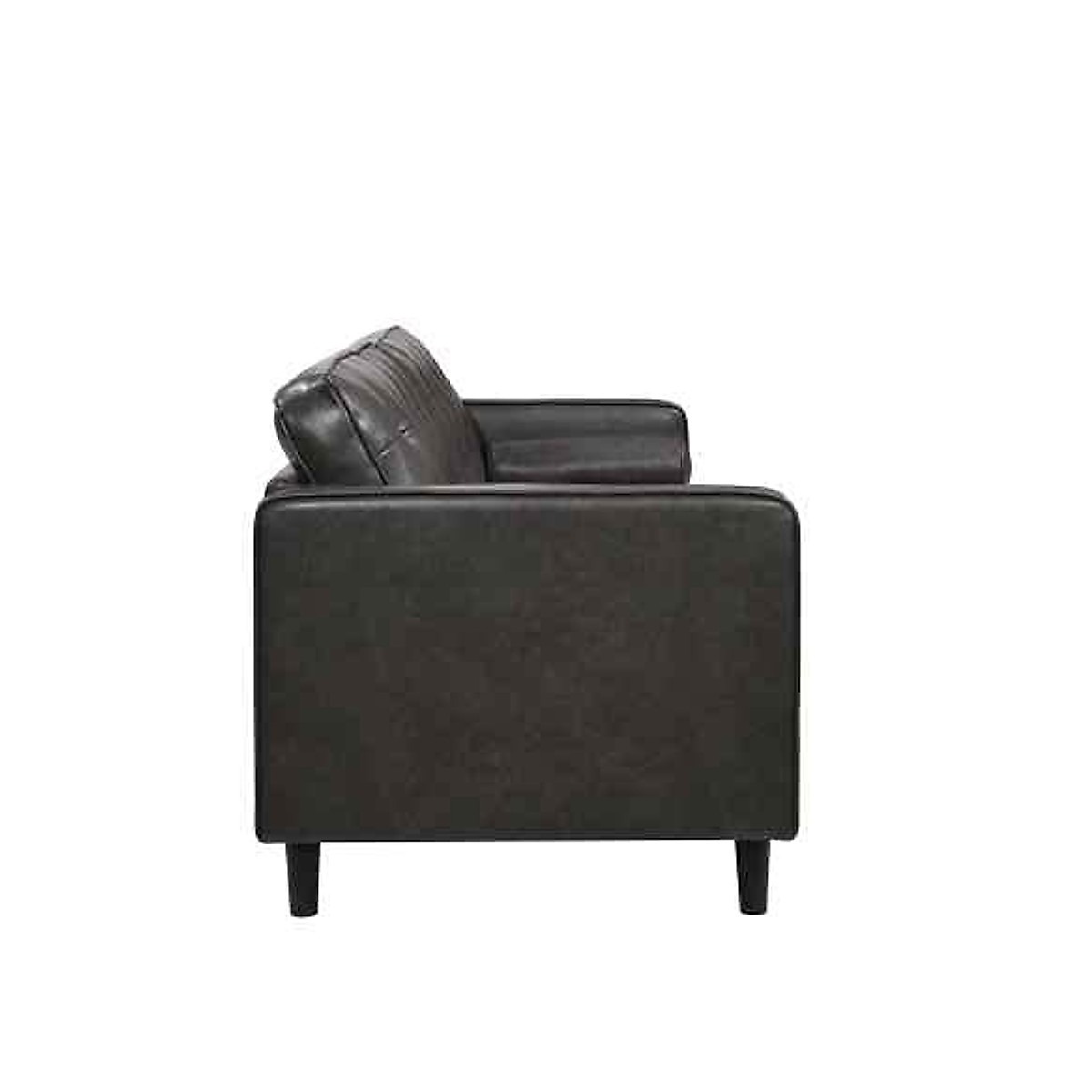 ATY 3-Seater Leather Sofa with Two Bolster Pillows and Tufted Backrest, Mid-Century Modern Couch, Luxury Style for Apartment, Meetingroom, Livingroom, 85inch, Dark Gray