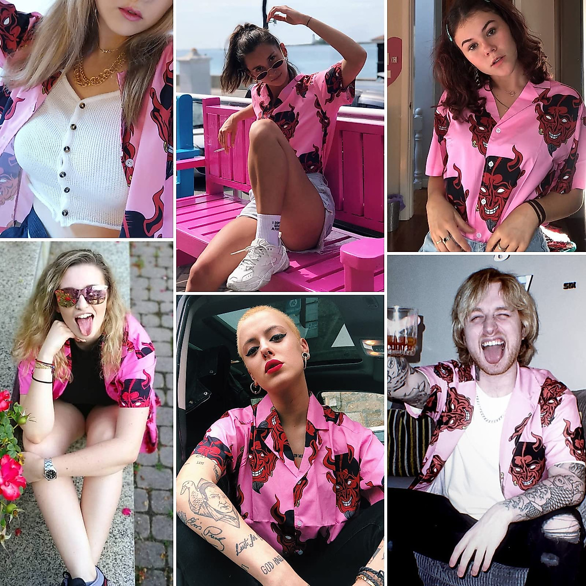 Aelfric Eden Oversized Graphic Printed Shirts Casual Button Down Short Sleeve Tees Summer Streetwear Tops Pink