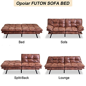 Opoiar, Memory Foam Couch Bed, Modern Sleeper Sofa with Adjustable Armrest&Backrest, Convertible Futon Sets for Compact Living Spaces, Sofabed, Brown-3