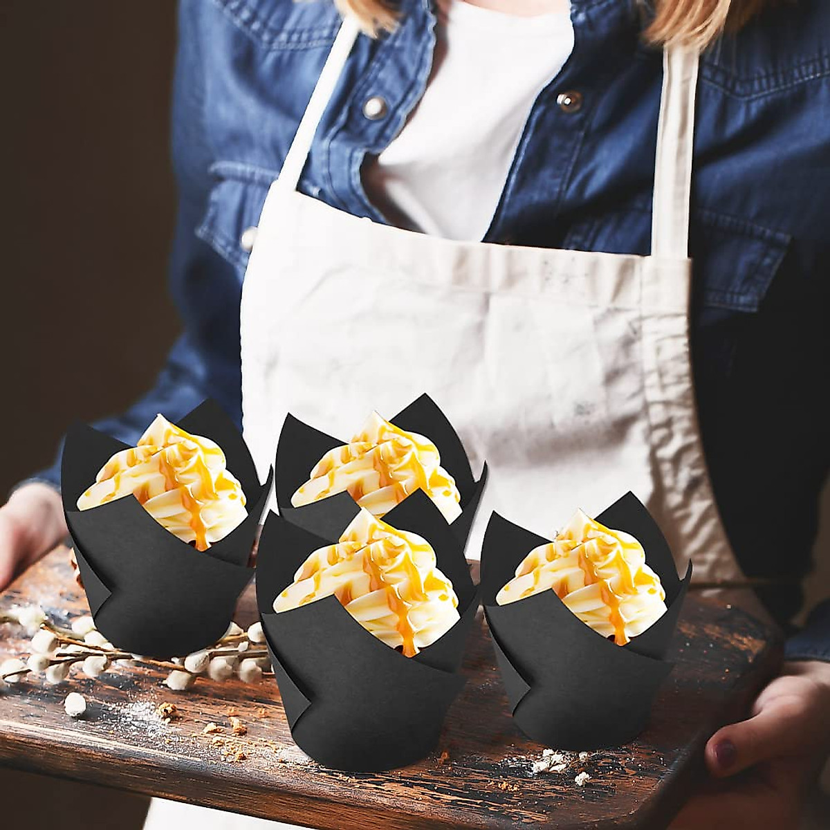 Tulip Cupcake Liners 100-Count Baking Cups Standard Tulip Muffin Cupcake Natural Cupcake Paper Liners for Wedding Birthday Christmas Party Baby Shower Anniversaries All Festivals