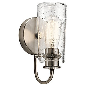 Kichler Braelyn 9.5" 1 Light Wall Sconce with Clear Seeded Glass Classic Pewter