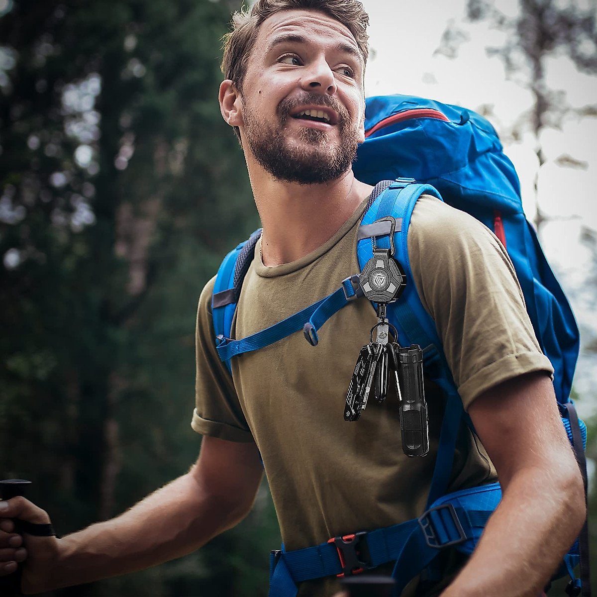 2 Pack Badge Reels Retractable, Heavy Duty Retractable Keychain, Tactical ID Badge Holder with Upgraded Zinc Alloy Carabiner, 31.5'' Coated Steel Cord, Bearing 8.0 oz- Black