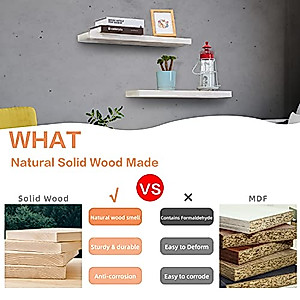 2 Pack 16" Solid Cedar Wood Floating Shelves, Brushed Finish, Wall Mounted for Home Living Room Bathroom