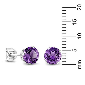 Gem Stone King 925 Sterling Silver Purple Amethyst Stud Earrings For Women (1.50 Carat Cttw, Round 6MM)