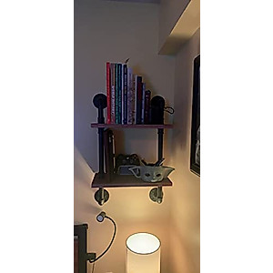 ROGMARS Industrial Pipe Floating Bathroom Shelves Rustic Wood Ladder Bookshelf Wall Mounted Rustic Wood Shelf for Living Room Decor and Storage 15 inch (2 Tier)