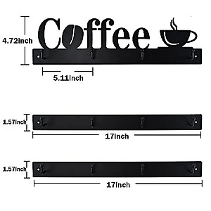 NAISQAQ Coffee Mug Holder Wall Mount with 12 Hooks, 3 Packs Metal Coffee Mug Rack with Coffee and Tea Sign, Tea Cup Hanger for Bar Kitchen Organizer Display, Coffee Corner Nook Decor, Black