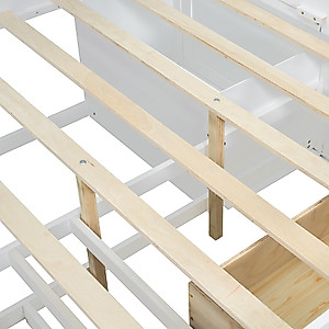 Hlcodca Full Size Daybed with Storage Drawers, Bedside Cabinets and Upper Shelves, Pine Wood Captains Bed with Bookshelf for Kids Boys Girls Teens (White-Full Size Wood Daybed)